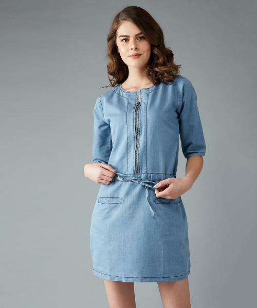 Buy Dolce Crudo Women Blue Solid Cotton Single Dress Online at Best ...