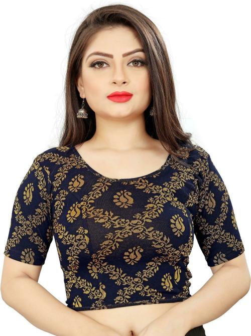 Buy HAJARI CREATION Women Dark Blue Solid 100% Cotton Blouse Online at ...