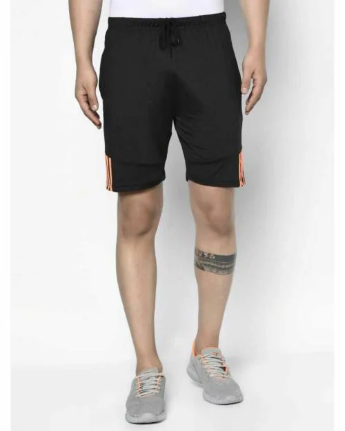 Buy GLITO Black Color Striped Orange Elastic With Drawing Shorts For ...