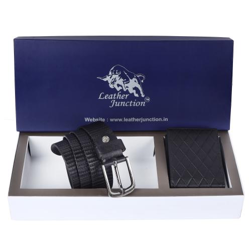 Buy Leather Junction Gift Set for Men Black Wallet & Black Belt Combo ...