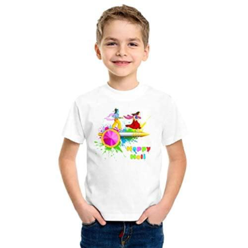 Buy SHREE CHITRANSH CREATIONS Happy Holi Printed Tshirts for Kids, Boys and Girls White Online ...