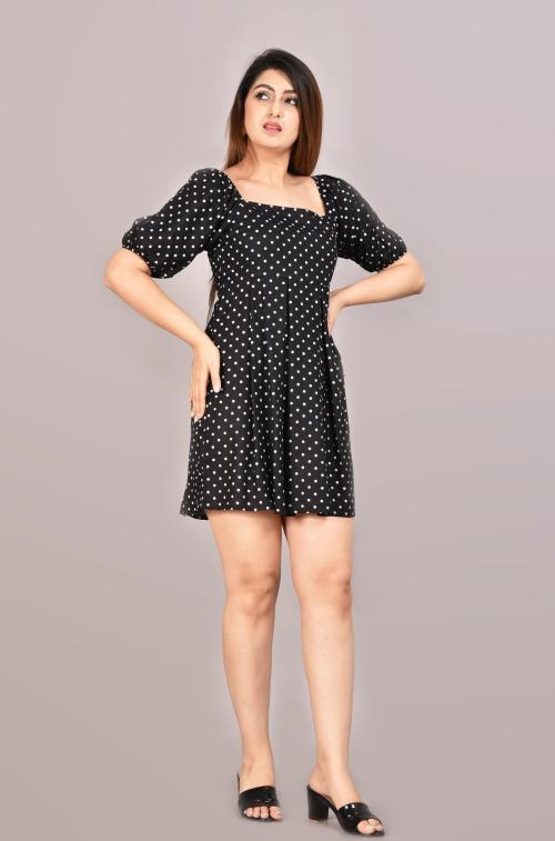 Buy Manojava Women Black Polka Print Viscose Rayon Fit And Flare Dress ...