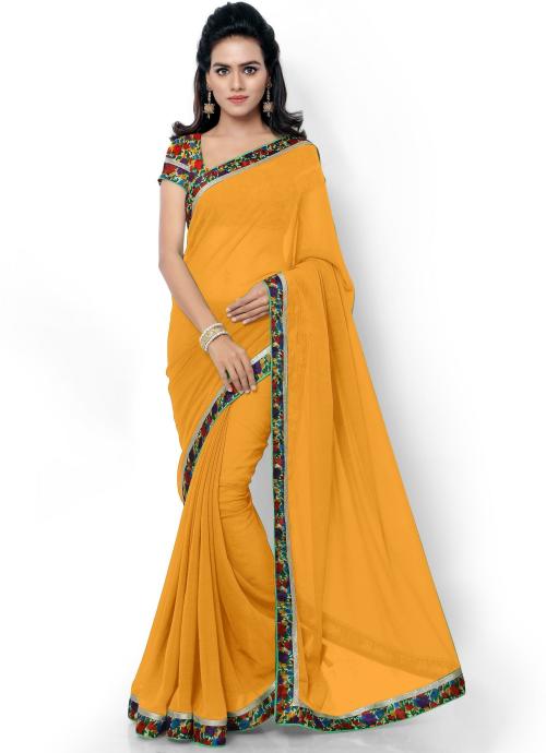 Buy Suntex Women Yellow Solid Georgette Single Sarees Online at Best ...