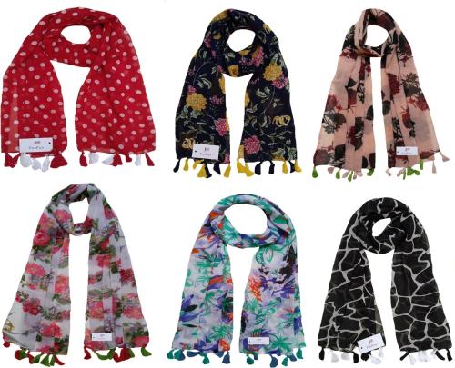 Buy FusFus Women Floral Chiffon Scarf - Free Size (Pack Of 6) Online at ...