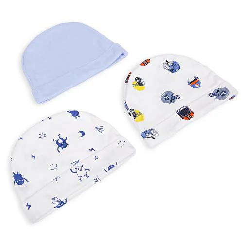 Buy Baby Moo Blue, White Cotton Caps Sporty (Set Of 3) Online at Best ...