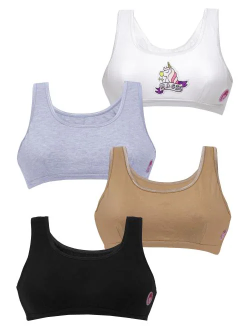 Buy Dchica Super Saver Pack Of 4 Bras- 1 White Unicorn Print Beginner ...