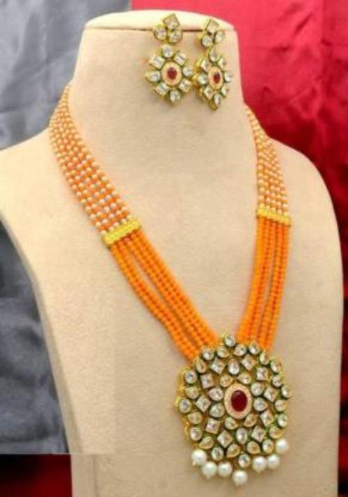 Buy Hs fatio Gold Plated Alloy Earring and Necklace Set (Orange ...