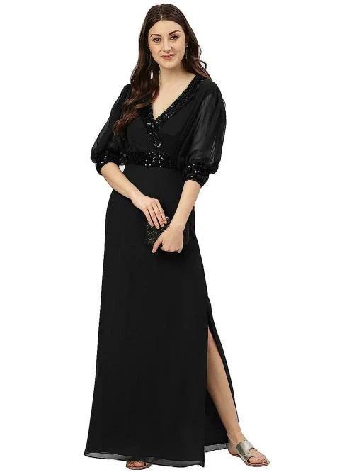 Buy TRENDY DIVVA Women Black Embellished Polyester Dress Online at Best ...