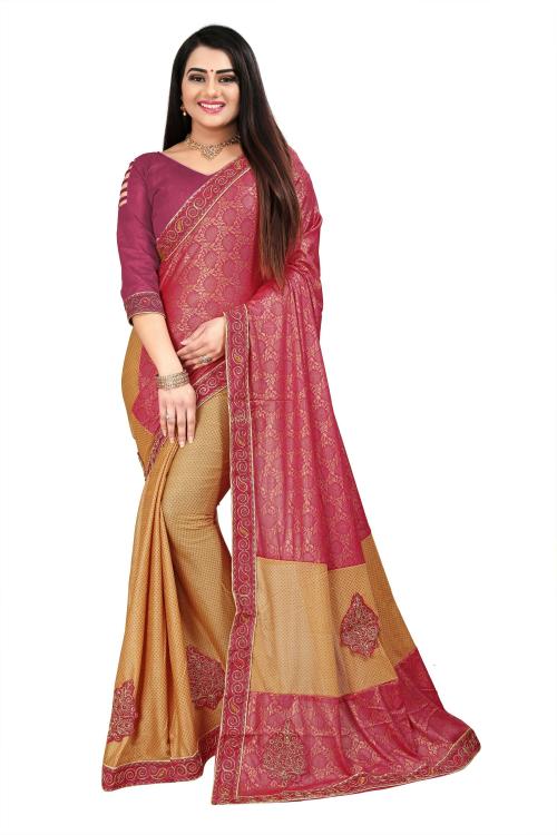 Buy N V Patel Women Pink Embroidered Silk Blend Bollywood Saree Online ...