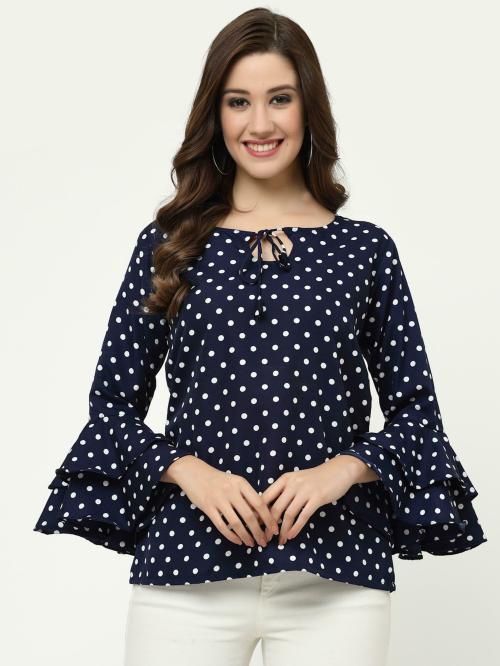 Buy MISS AYSE Trendy Fancy Navy Blue Color Crepe Tie Up Neck Top Online ...