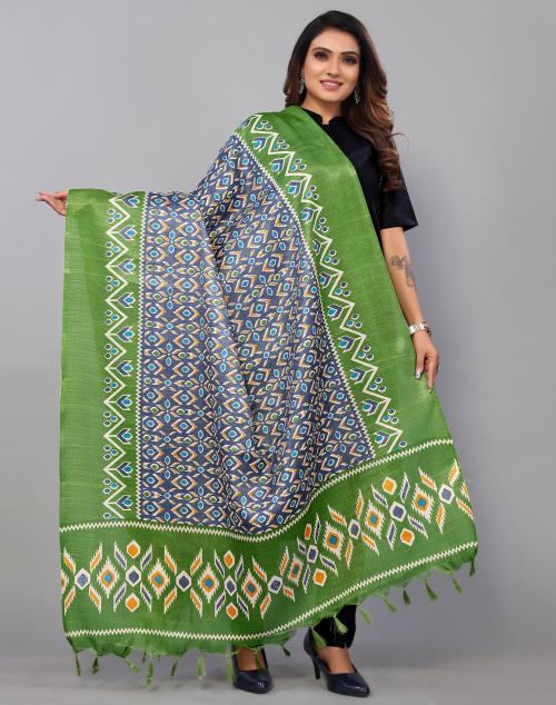 Buy Siril Women's Multicolor & Grey Color Printed Khadi silk Dupatta ...