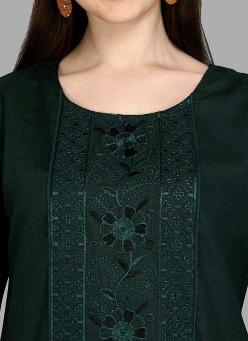 Buy Viva N Diva Women's Dark Green Cottan Slub Embroidery Kurti. Online ...