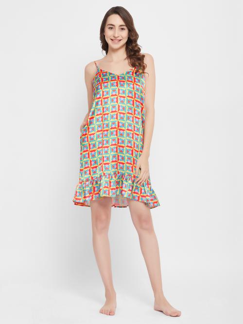 Buy Clovia Women's Multi Graphic Satin Short Nighty Online at Best ...