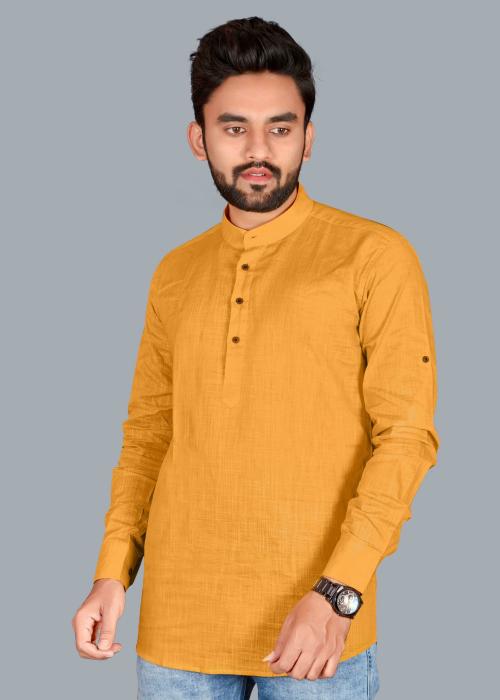 Buy Allan Peter Men's Yellow Solid Pure Cotton Single Short Kurta ...