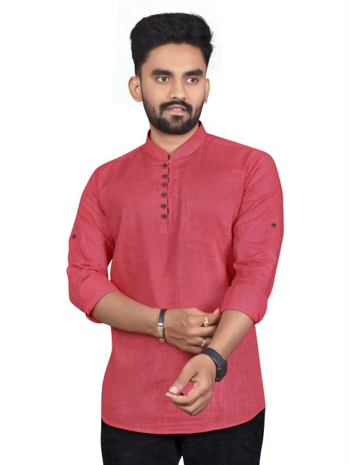 Buy Allan Peter Men Pink Solid Pure Cotton Single Short Kurta Online at ...
