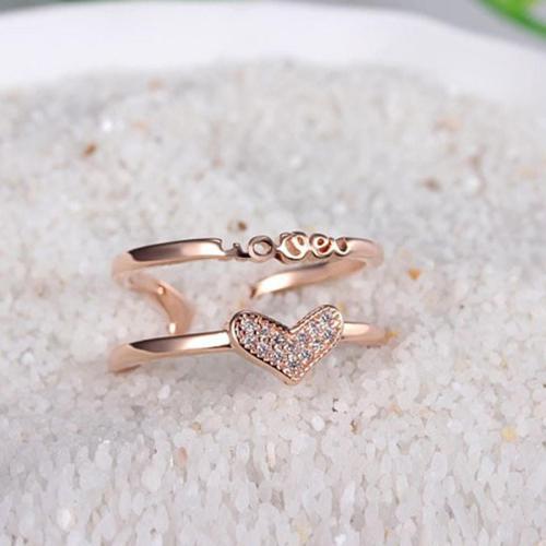 Buy ARZONAI Double Diamond Love LOVE Ring Open End Ring Metal Ring ...