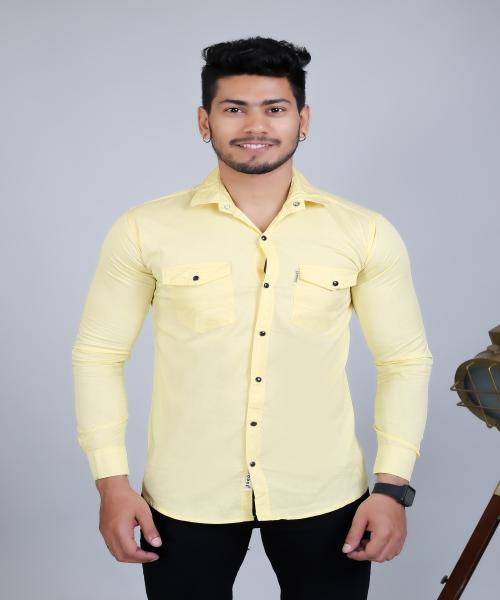 Buy PODGE Men Slim Fit Solid Spread Collar Casual Lemon Shirt Online at ...