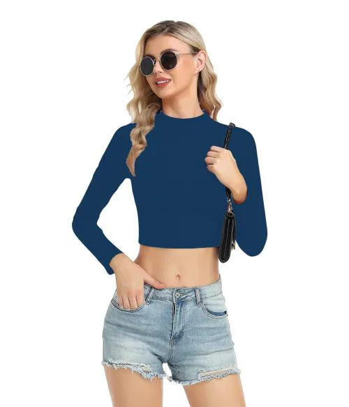Buy Fasska High Neck Casual Crop top Full Sleeves for Womens Online at ...