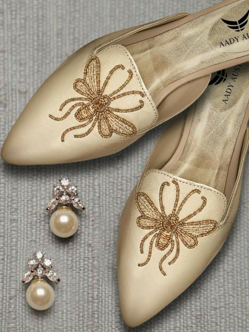 Buy Aady Austin Women's Trendy Gold Pointed Toe Block Heel Online at ...