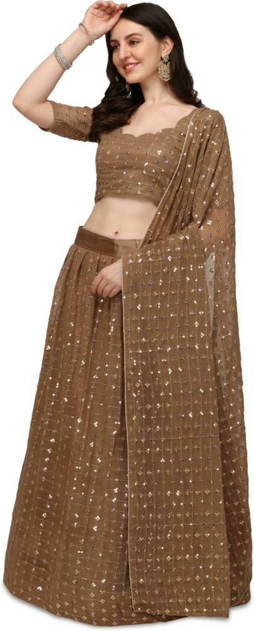 Buy PRATHAM BLUE Women Beige Embellished Georgette Blend Lehenga Choli Online at Best Prices in ...