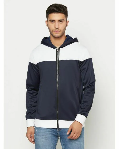 Buy Glito Navy Blue & White Color Blocked Stretchable Regular Fit ...