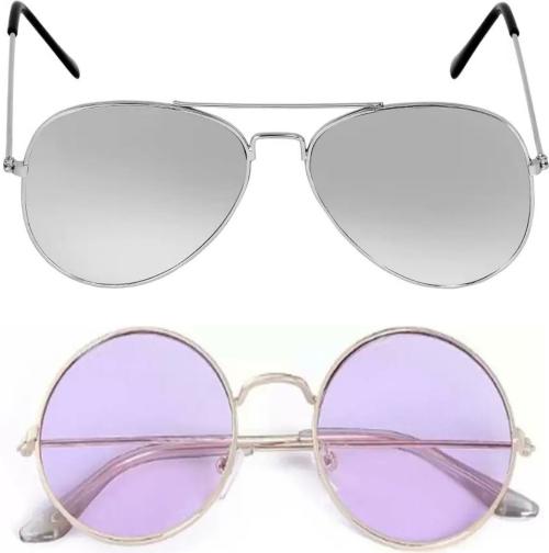 Buy RMKK Round Aviator Sunglasses (For Men & Women Silver Violet ...