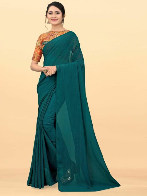 Buy Henzila Women Green Solid Georgette Single Saree Online at Best Prices in India - JioMart.