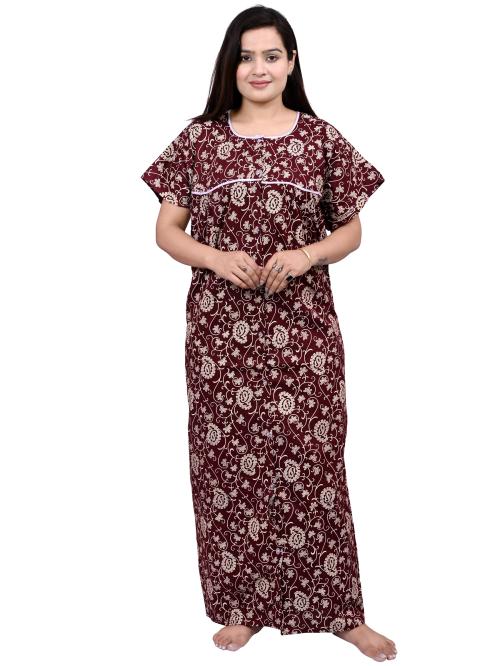 Buy NACNO Women's Printed Cotton Front Open Nighty/Maxi/Nightgown ...