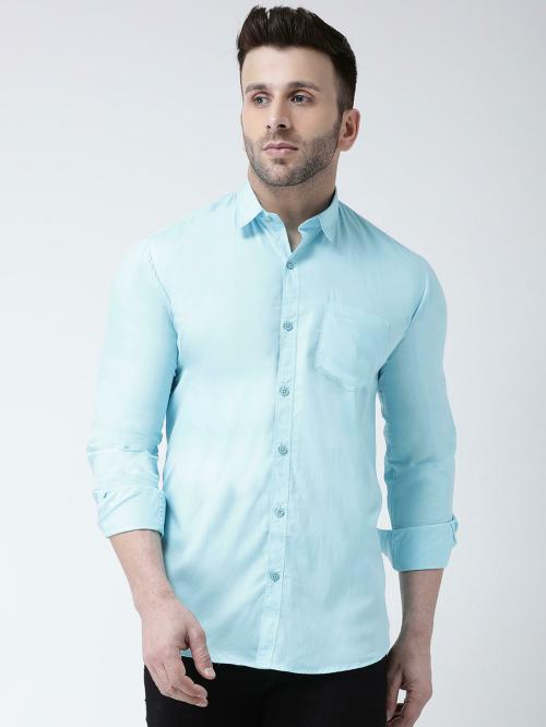 Buy hangup Men Light Blue Solid 100% Cotton Shirt Online at Best Prices ...