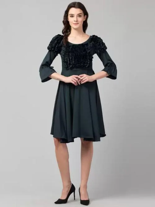 Buy Famiss fashion Women's Stylish Knee Length Dress (Dark Green ...