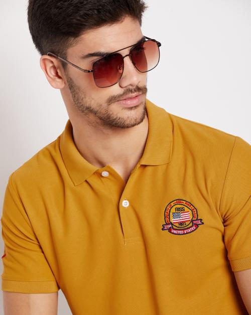 Buy RISS Men's Cotton Half Sleeves Printed Polo T-shirt With Chest ...