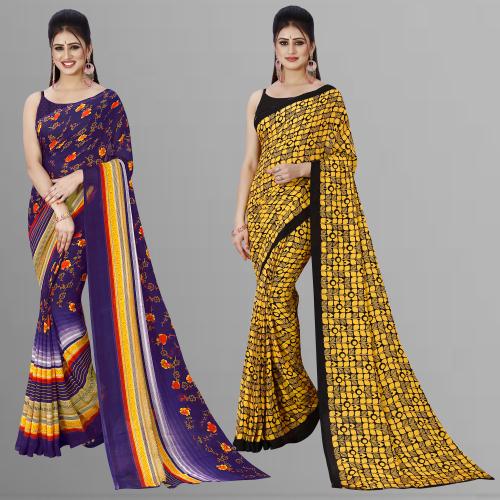 Anand Women Multicolor7 Self Design Pattern Georgette Pack of 2 Saree ...