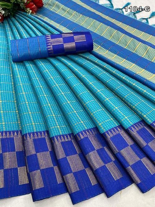 Buy Janashree Fashion Sky-Blue1232 Checkered Cotton Linen, Cotton Silk ...