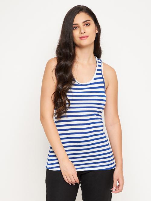 Buy Clovia Blue Striped Cotton Single Tank Top Online at Best Prices in ...