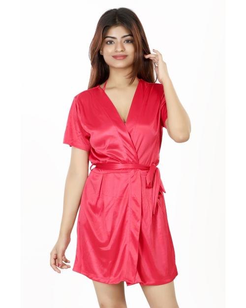 Buy Nivcy Small Solid Satin Women True Red Robe Nightwear Online at ...