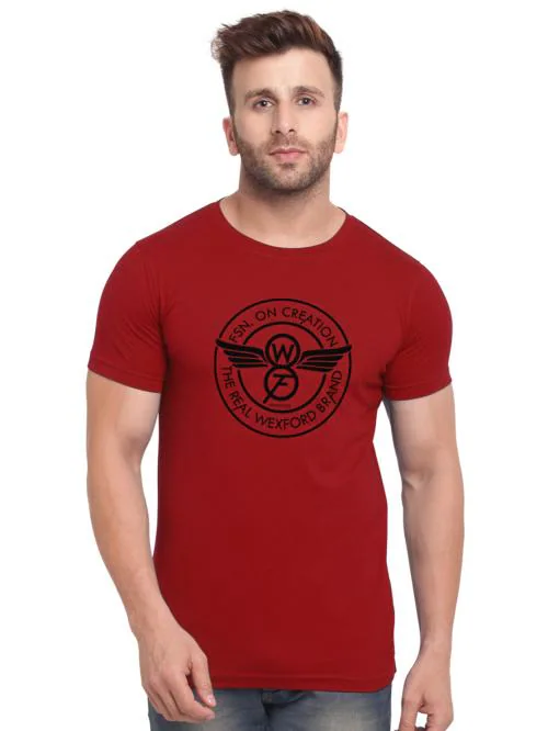 Buy BULLMER Men Red Cotton Blend Printed Single T-shirt T Shirt For Men ...