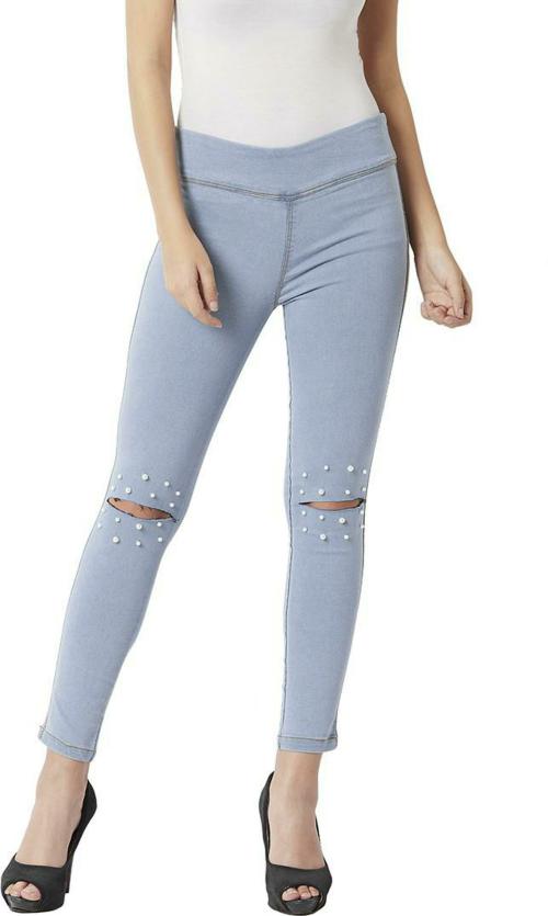 Buy Miss Chase Women Light Blue Solid Single Jeggings Online at Best ...