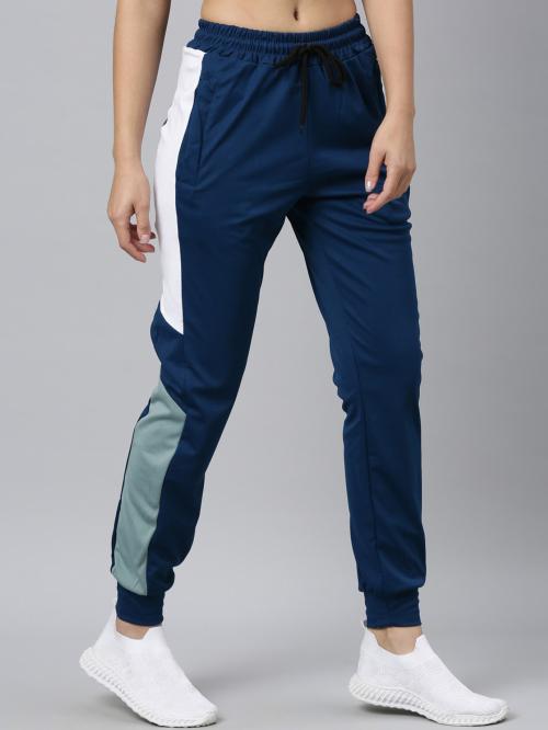 Buy Maniac Women's Colorblock Navy and White Cotton Slim Fit Trackpant ...