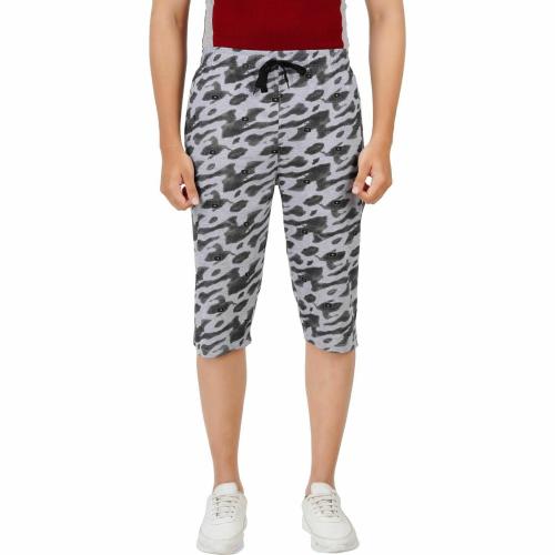 Buy Feel Track Pure 100 PERCENT Cotton Men Grey Printed Three Fourths ...