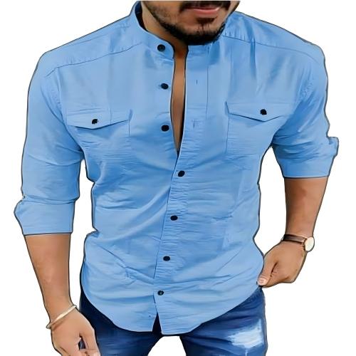 Buy VESLOO WILLOW Men's Solid Mandarin/Chinese Collar Slim Fit Full Sleeve Cotton Casual Shirt ...