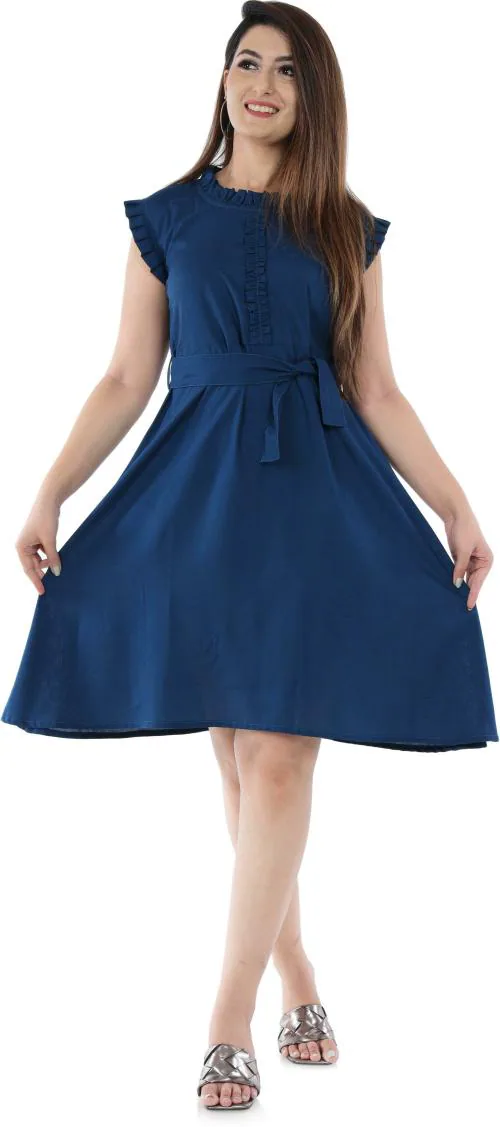 Buy Piroya Women Blue Solid Single Dress ( S ) Online at Best Prices in ...