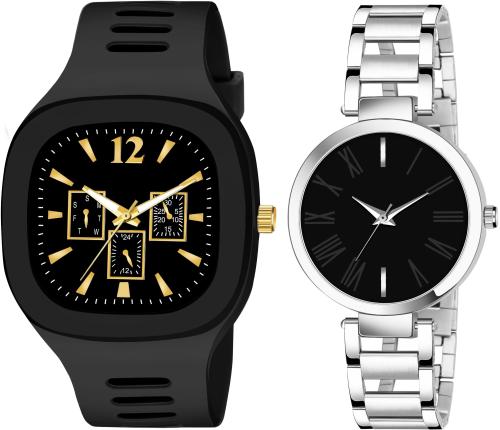 Buy Blue Pearl Analog White, Silver Dial Black Strap Square Watch For ...