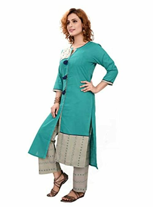 Buy RSK Ethnic Wear Women Blue Embroidered Cotton Straight Kurti - S Online at Best Prices in ...