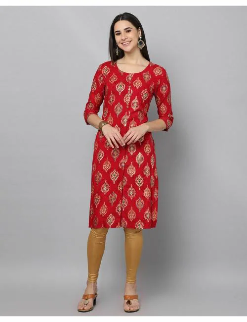 Buy English LadyWomen Highlighted Foil Print Front Open Placket Kurti ...