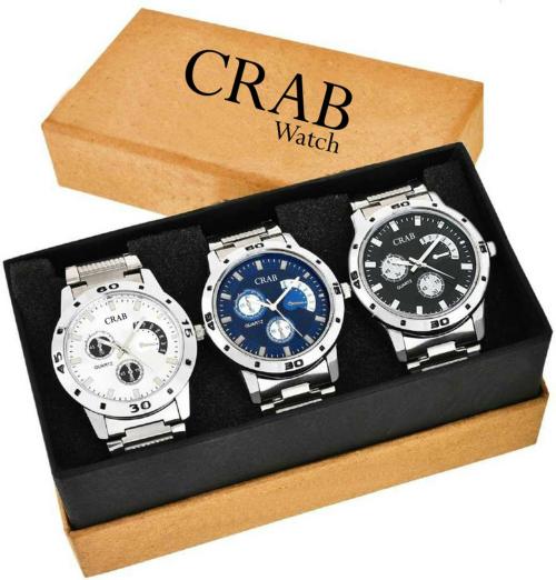 Buy Crab Analog Silver, Blue, Black Dial Silver Strap Watch For Men ...