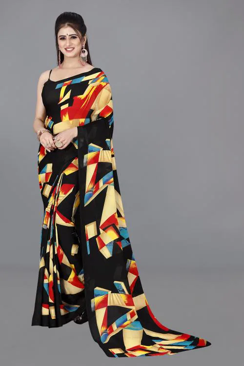 Buy Anand Women Multicolor2 Self Design Pattern Georgette Single Saree ...