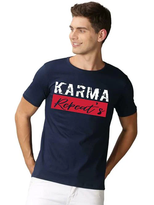 Buy ARRYN Karma Repeats Printed Tshirts for Men Stylish DarkBlue Online ...