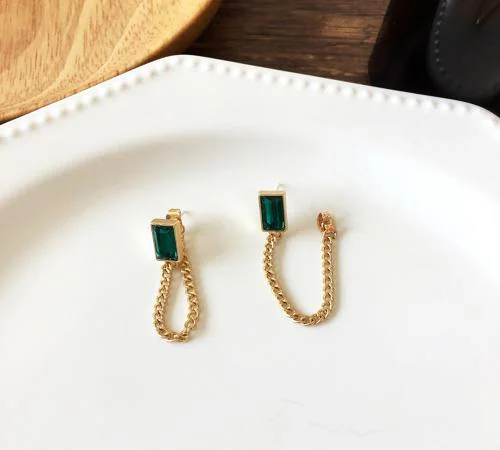 Buy ARZONAI retro fashion square emerald earrings personality simple back hanging chain Metal ...