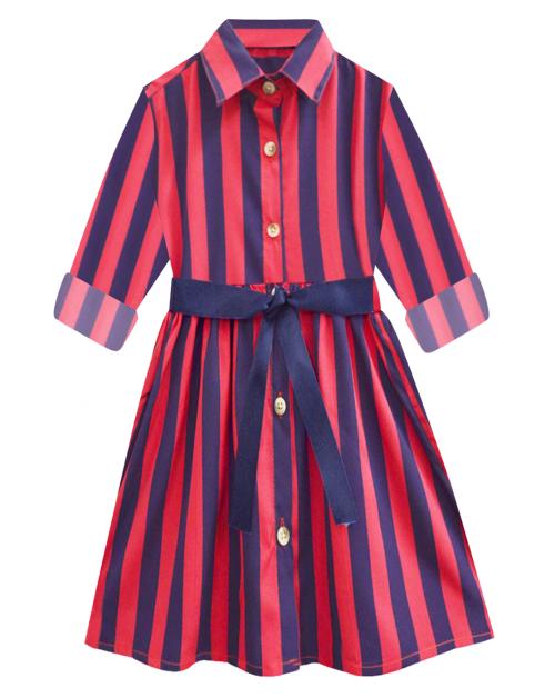 Buy A.T.U.N. Girls Navy Red Stripe Full Sleeves Shirt Dress Online at ...