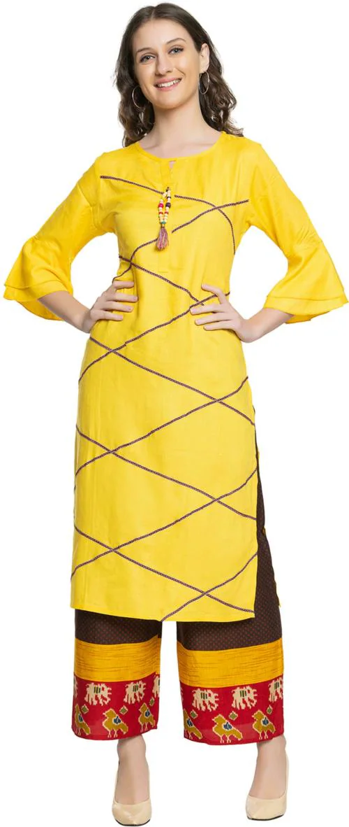 Buy ELTHIA Superior Kurtis Plazo Set For Summer-Yellow Online at Best ...